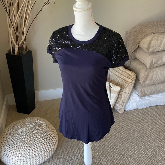 red23 | Tops | Nwt Red23 Sequin Navy And Black Top | Poshmark